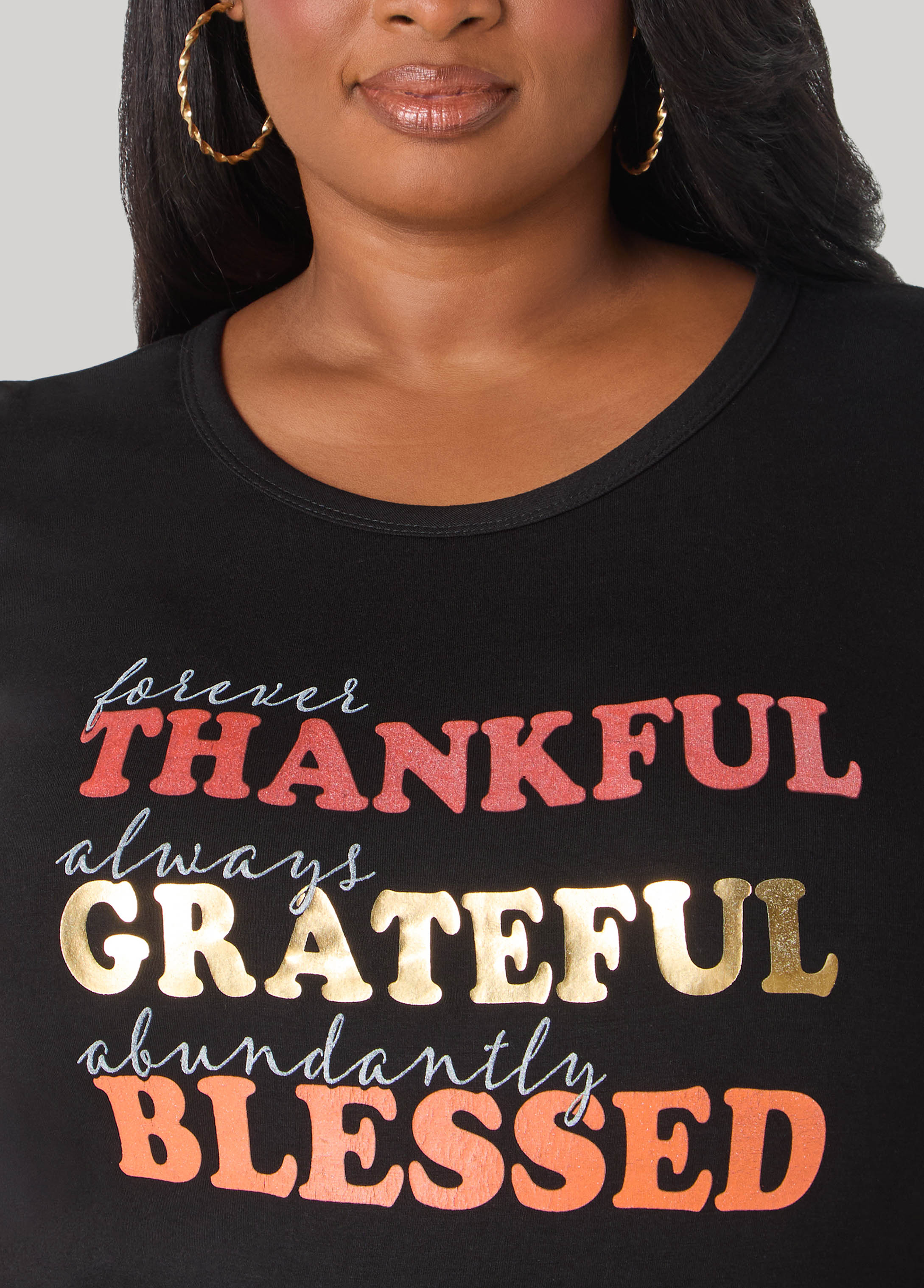 Thankful Metallic Graphic Tee - Ashley Stewart