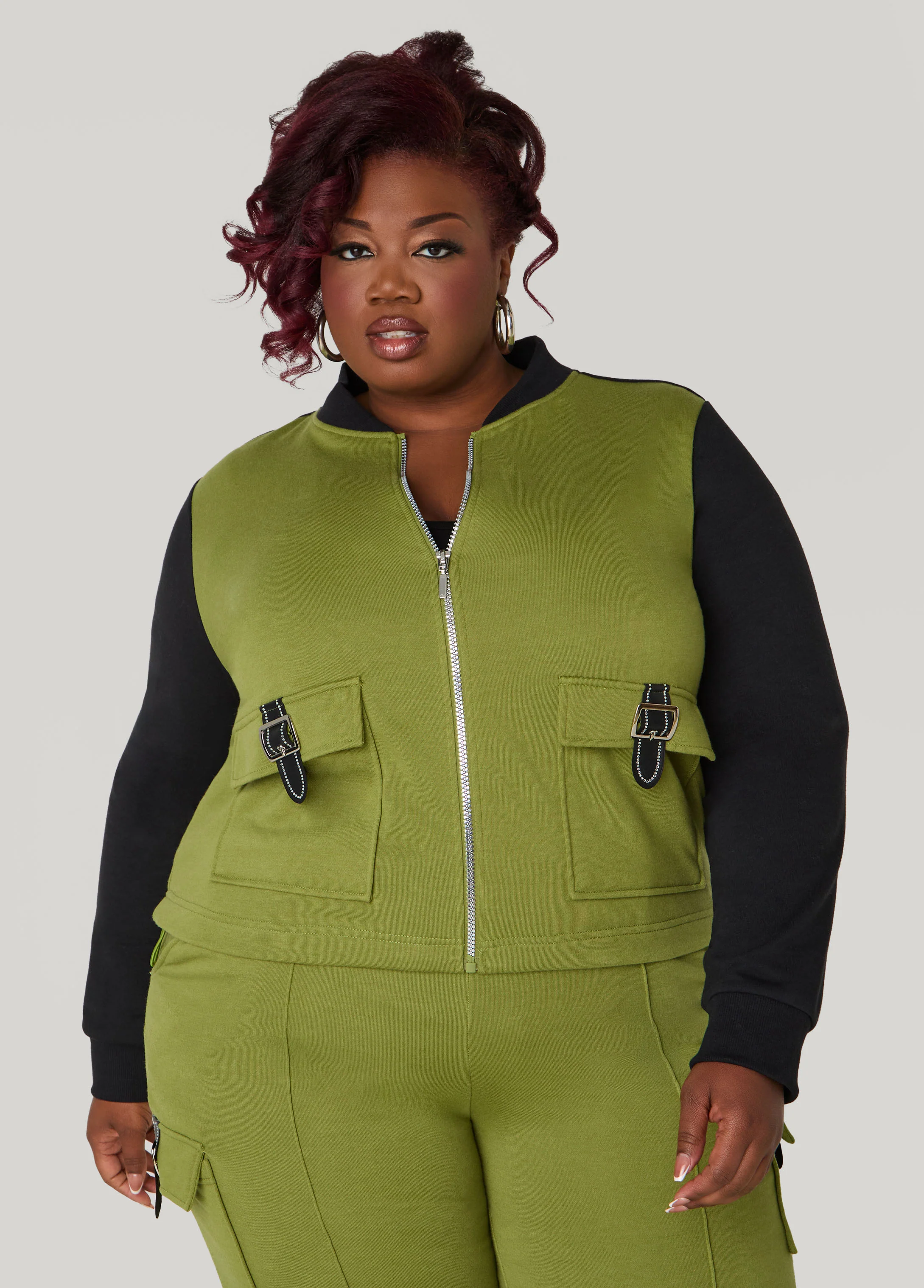 Buckle Detailed Two Tone Jacket - Ashley Stewart
