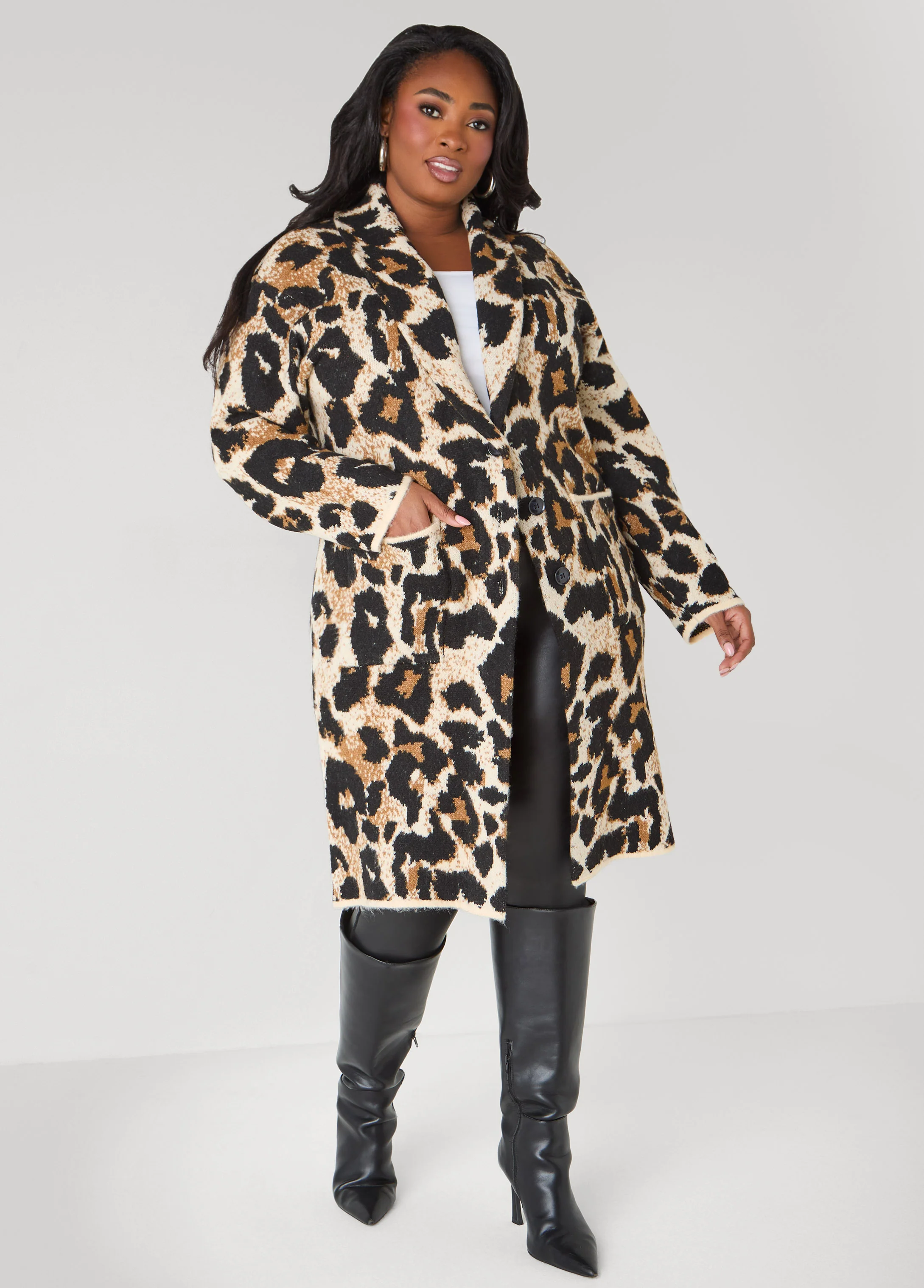 Shawl Collar Animal Duster - Ashley Stewart